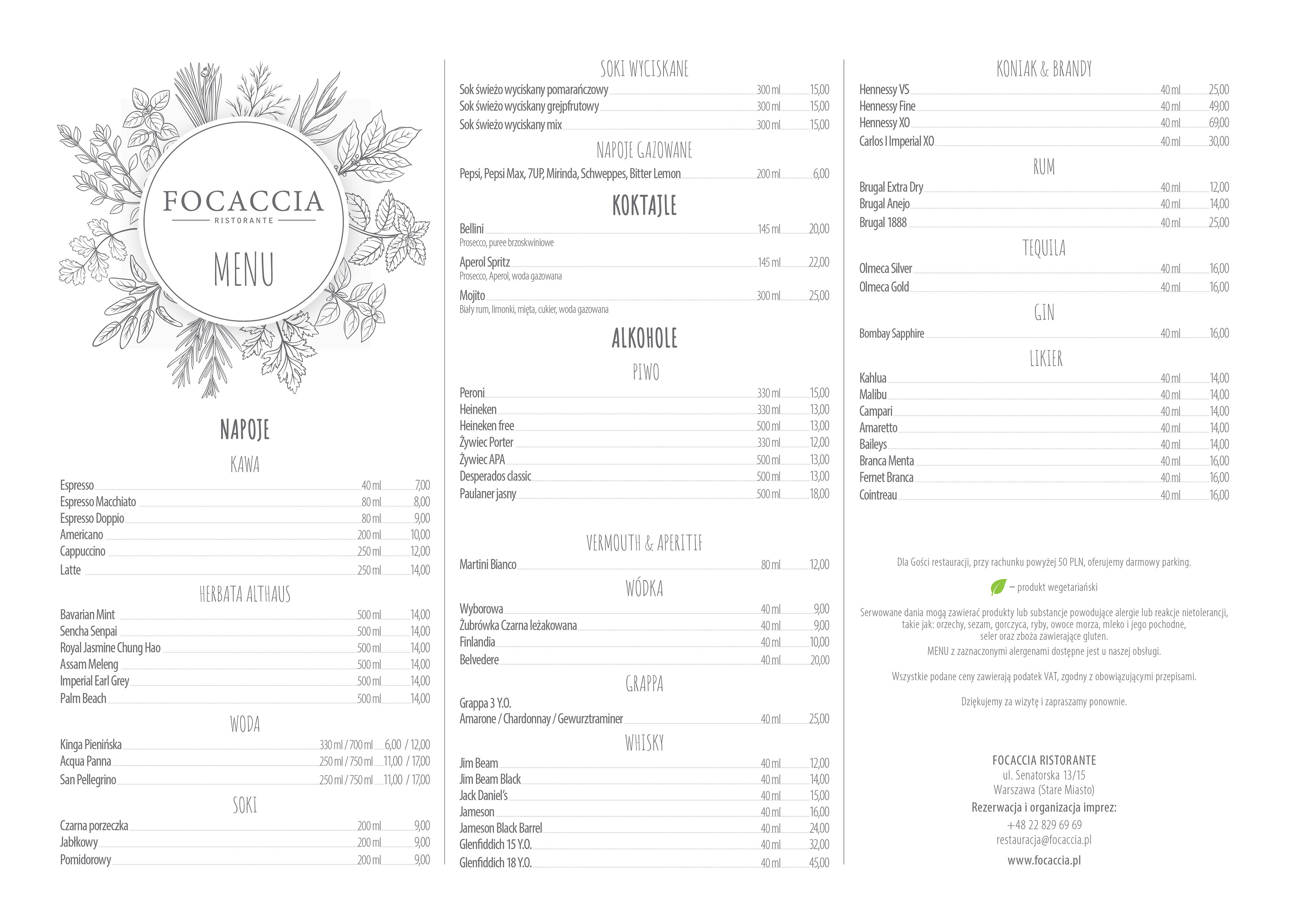 Menu – Foccacia.pl